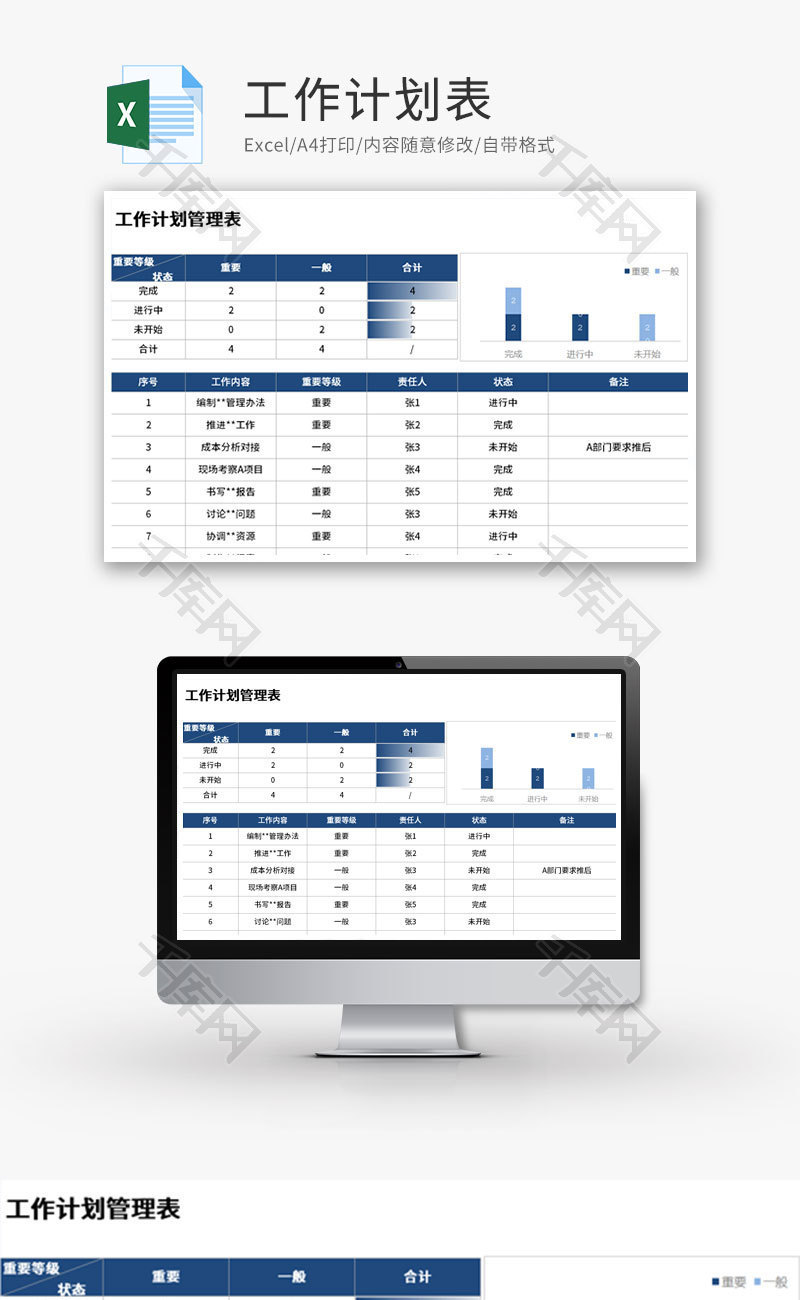 工作计划表代办事项列表Excel模板 千库网 excelID158586