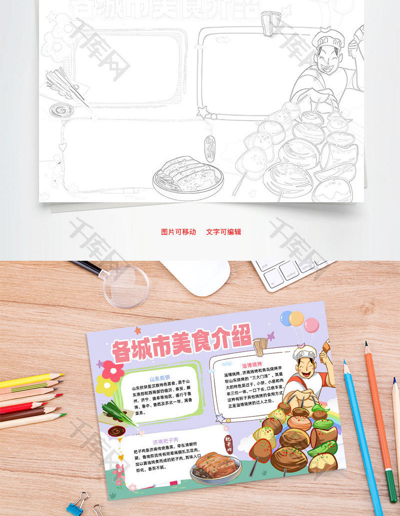 各城市美食介绍之山东美食word手抄报 千库网 手抄报ID188059