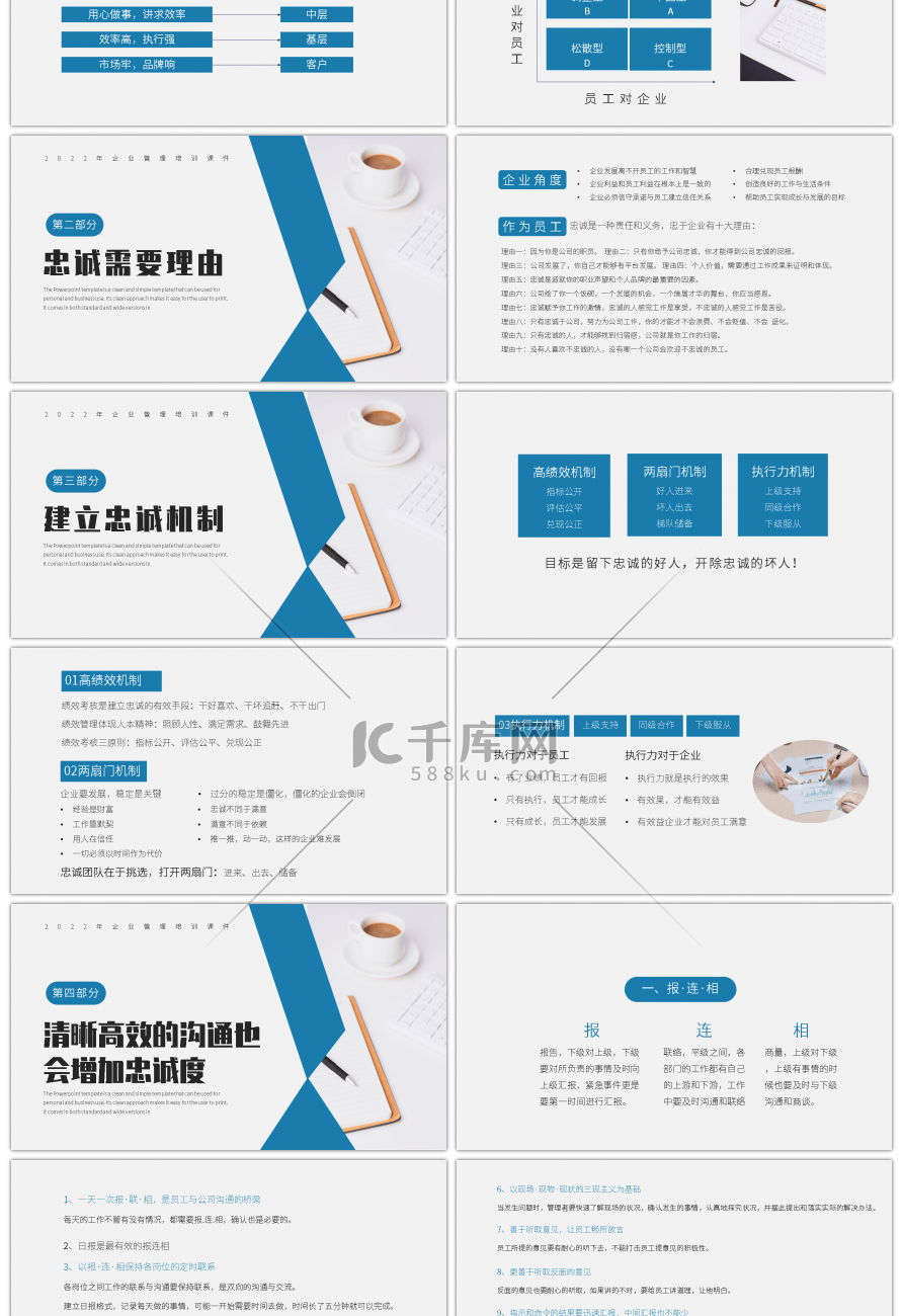 蓝绿色简约商务如何提高员工的忠诚度培训PPTppt模板免费下载 PPT模板 千库网