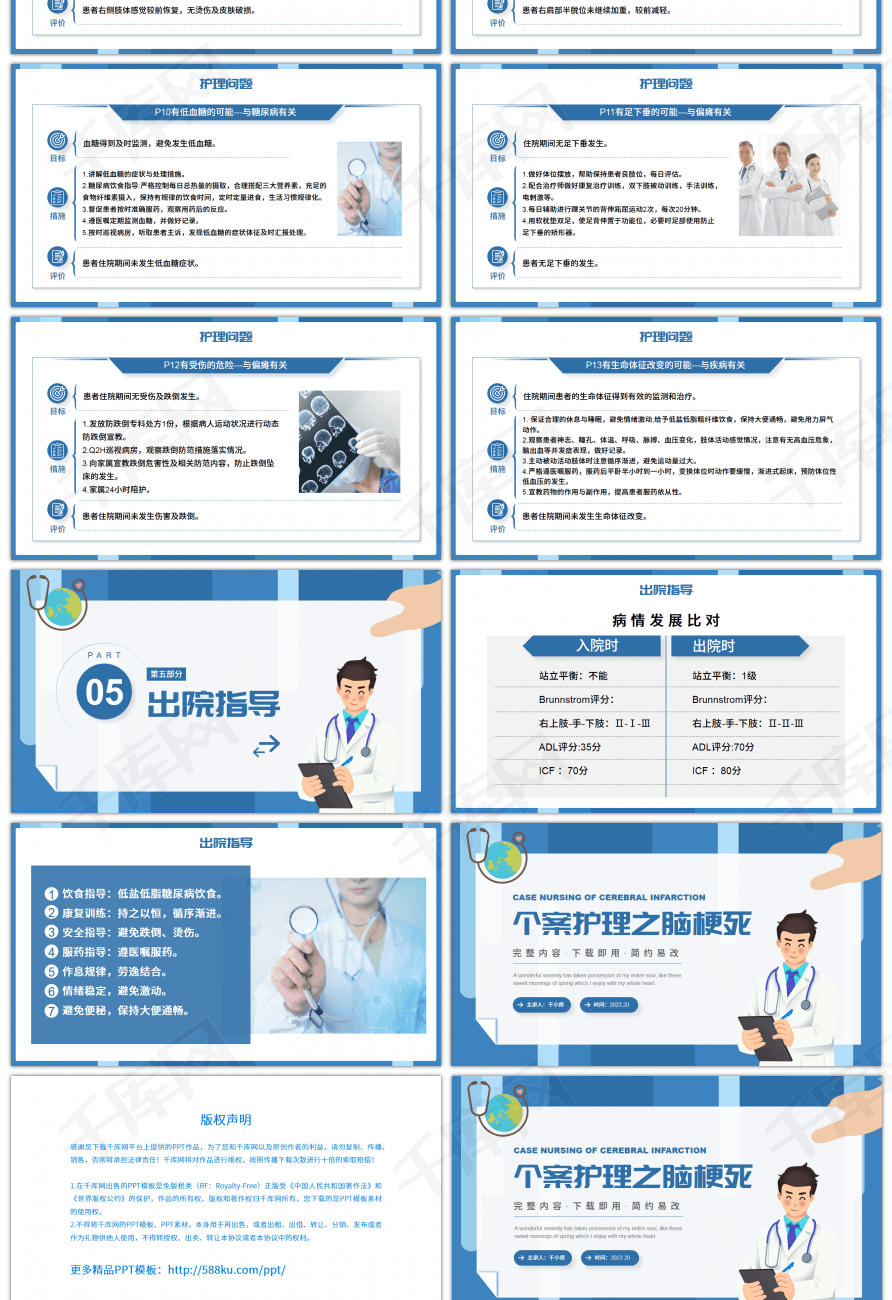 蓝色简约个案护理之脑梗死知识培训PPTppt模板免费下载 PPT模板 千库网