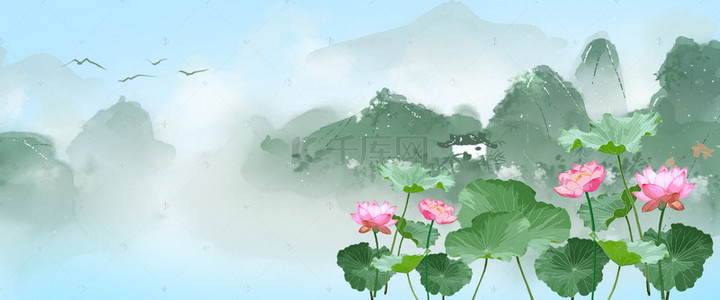 荷花云雾背景图片 荷花云雾背景素材图片 千库网