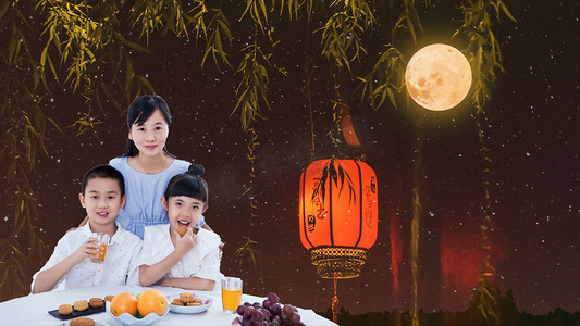 一家赏月摄影图片 一家赏月摄影作品 千库网