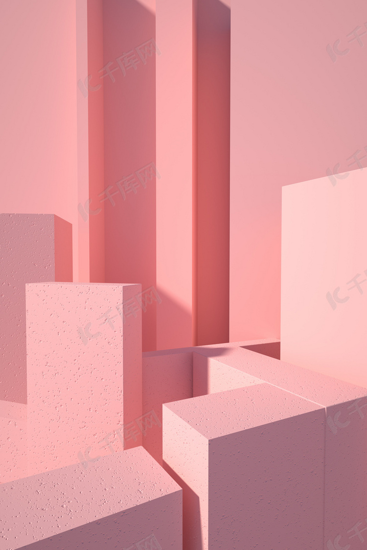 C4D立体简约粉色化妆品美妆展台通用背景图片免费下载 千库网