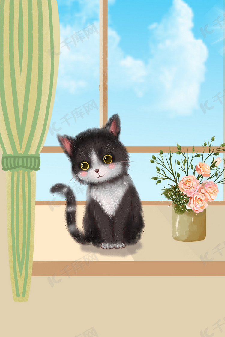 窗台上的猫你好五月背景图片免费下载 千库网