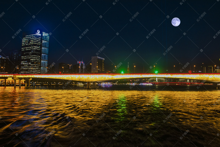广州珠江江湾大桥城市夜景摄影图配图高清摄影大图 千库网