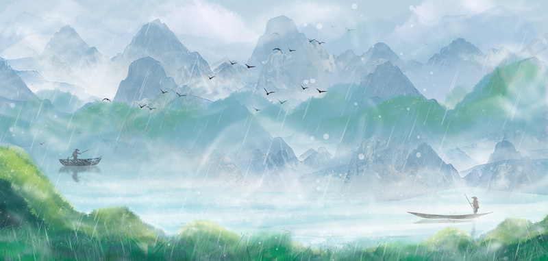 古风山水云中山景中国风云雾雨景背景图片免费下载 千库网