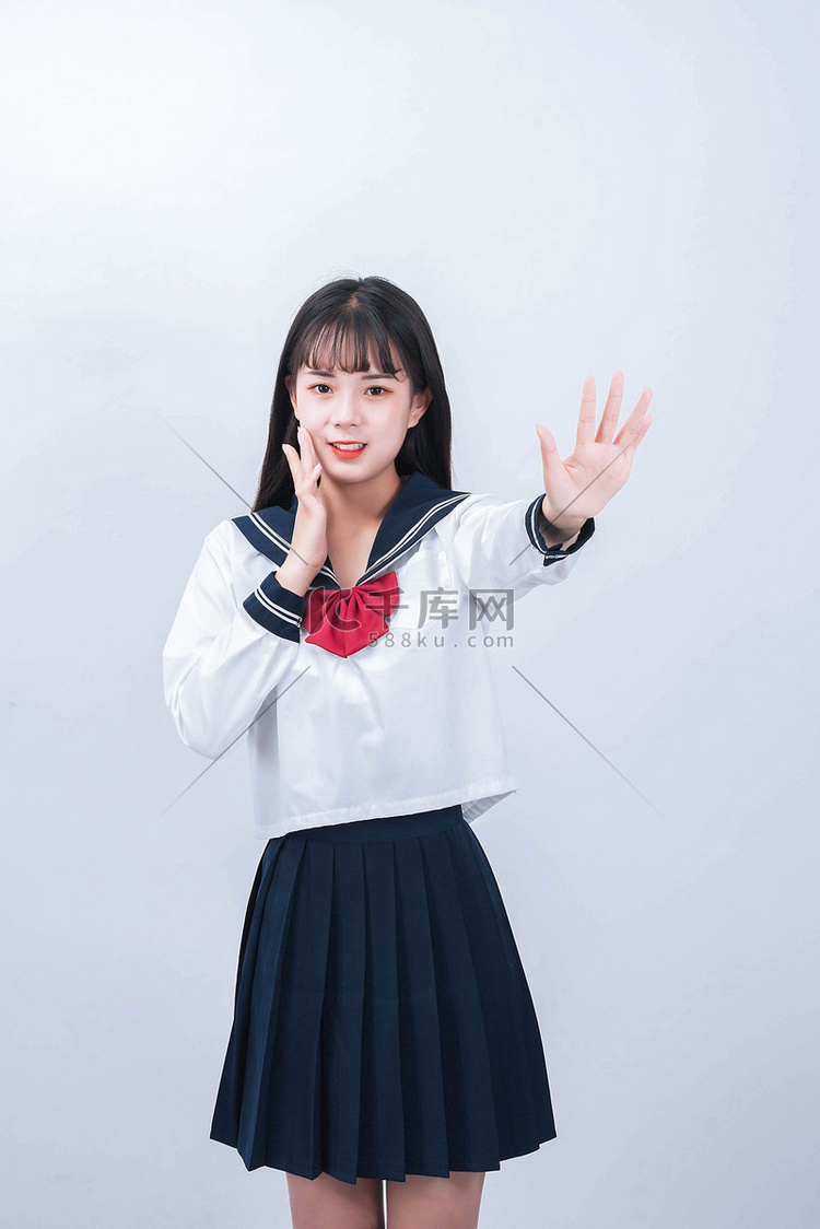 水手服白色女学生摄影拍照动作摄影图配图高清摄影大图 千库网