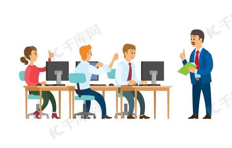 团队合作老板和员工下达命令和使用计算机向量背景图片免费下载 海报banner 高清大图 千库网 图片编号6264387