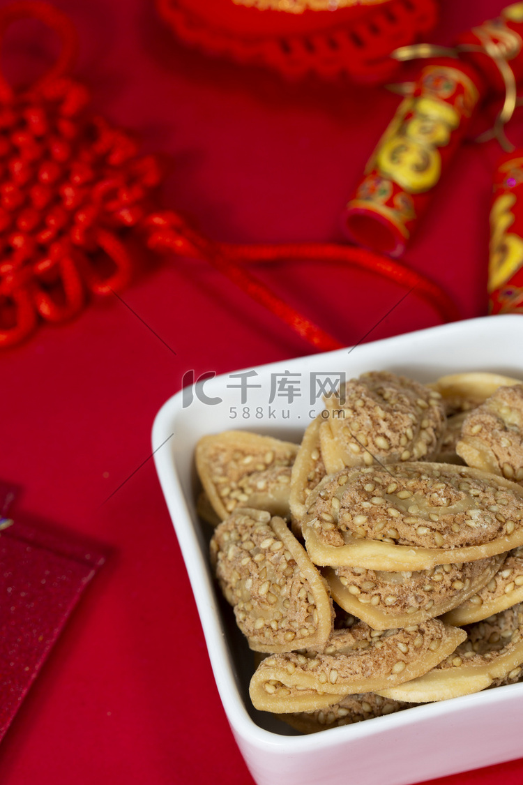 美食食物好吃零食年货过年新年芝麻猫耳朵美味小吃高清摄影大图 千库网