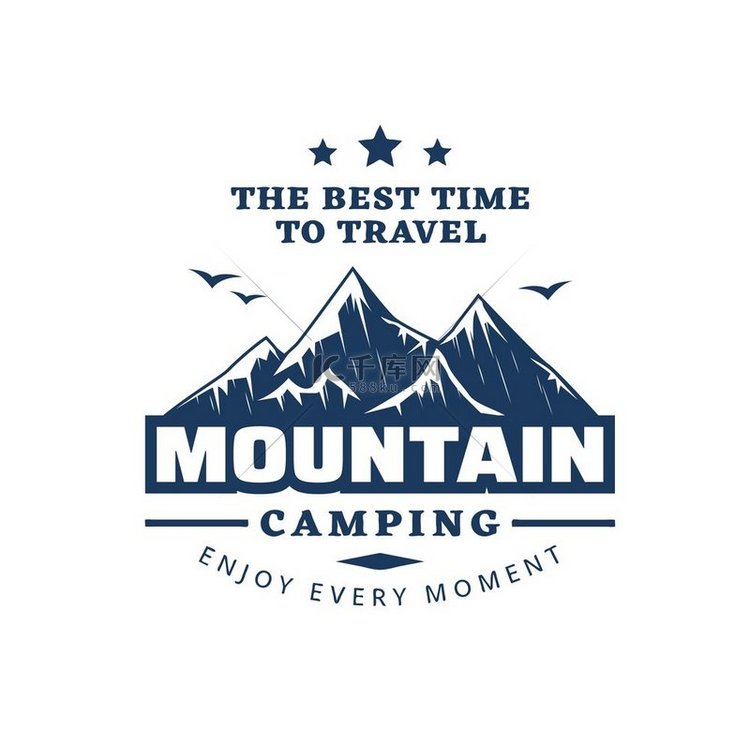 山地露营标志山区旅游徒步旅行和徒步旅行单色矢量徽章标签或复古图标带有印刷字体和飞越山脉山峰的鸟类山地露营徒步旅行旅游矢量图标背景图片免费下载