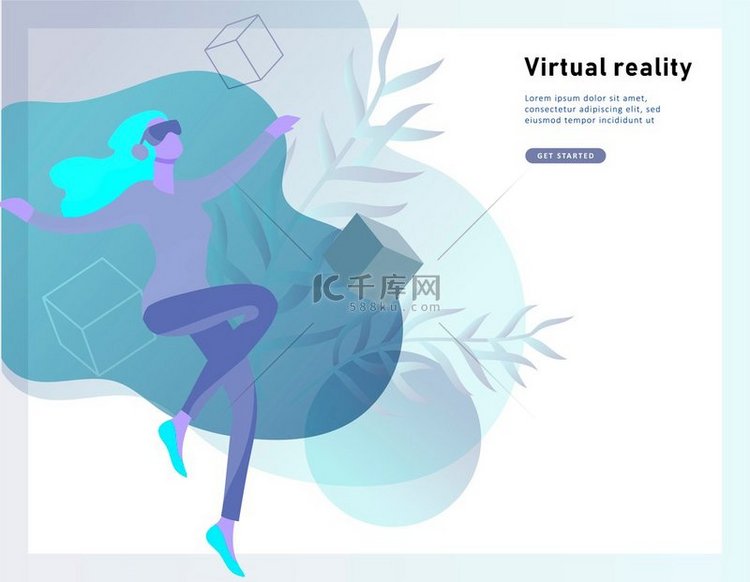 男人和女人戴着虚拟现实耳机看着抽象的球体背景图片免费下载 海报banner 高清大图 千库网 图片编号6272844