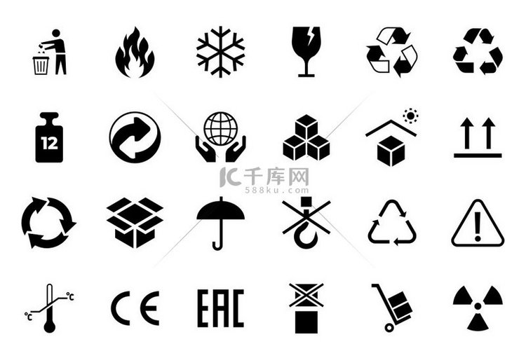 包装符号卡通运输和警告图标温度高易碎注意不要弄湿标志模板隔离地块保护符号矢量黑色警告标签集包装符号卡通运输和背景图片免费下载 海报banner