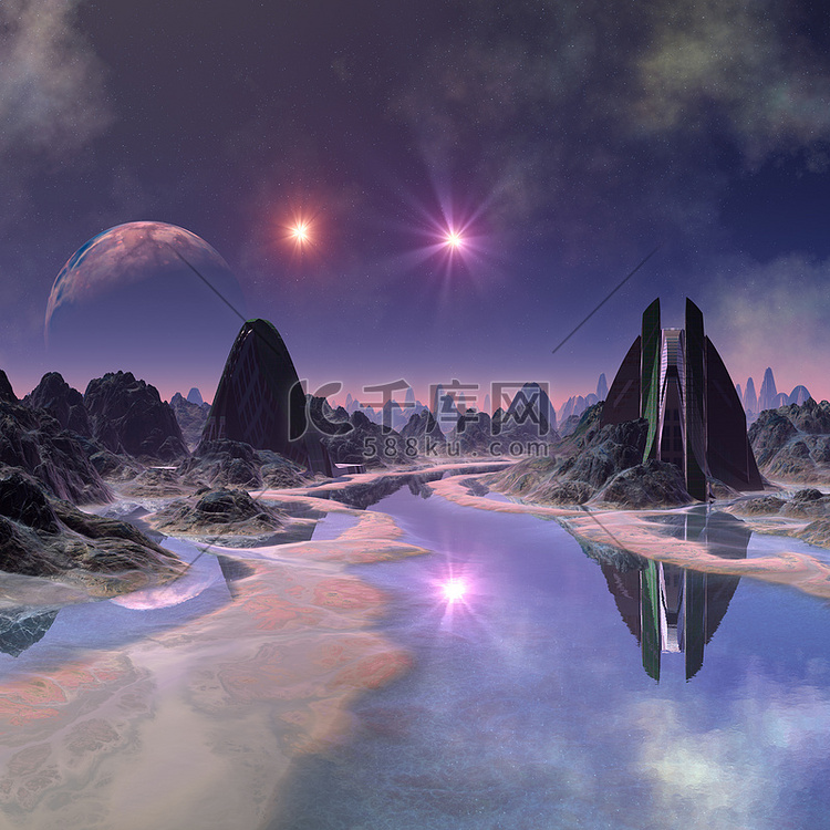 3d 渲染的幻想外星球 3d 图背景图片免费下载 海报banner 高清大图 千库网 图片编号6172322