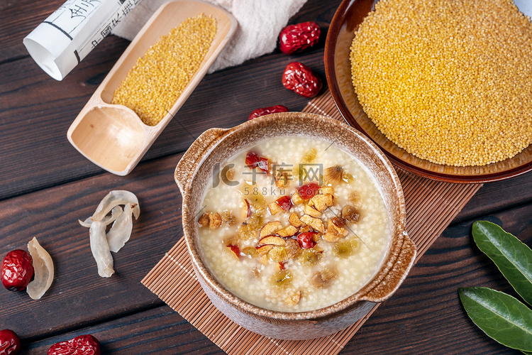 美味养胃粥与小米谷物红枣食材摄影图配图高清摄影大图 千库网