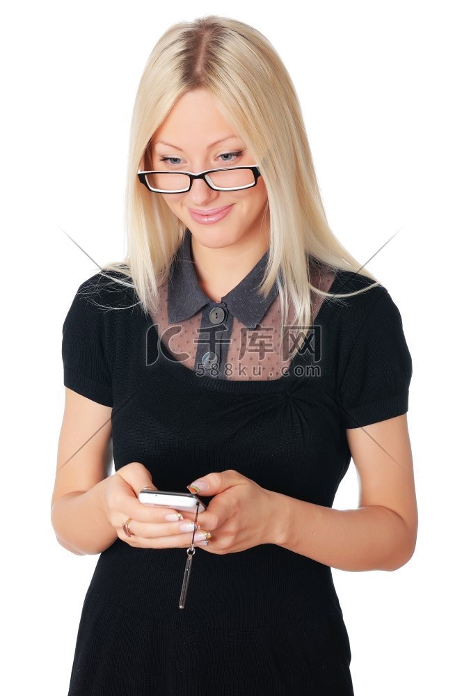 年轻迷人的女商人穿着深色连衣裙与白色隔绝高清摄影大图 千库网