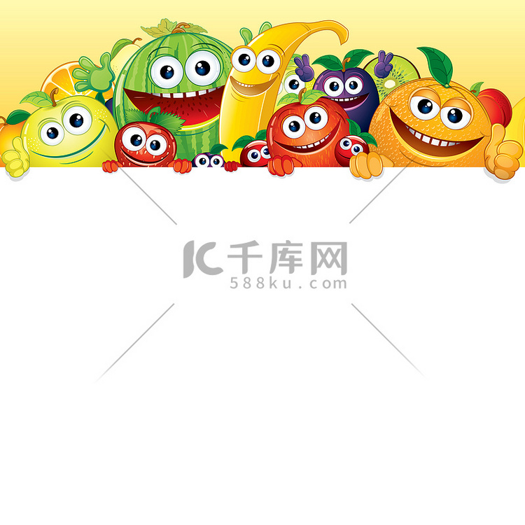 卡通水果和浆果与白色背景高清摄影大图 千库网