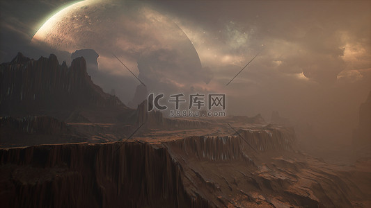 外星不寻常星球表面的全景景观 高清摄影大图 千库网