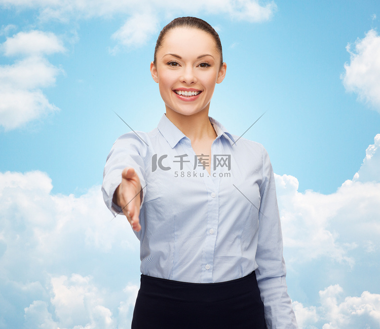 张开手准备握手的女商人高清摄影大图 千库网
