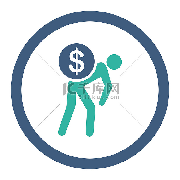 货币信使扁平钴和青色圆形字形图标高清摄影大图 千库网