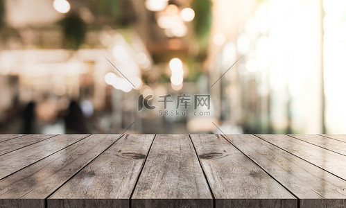 3D 渲染具有散景光效果和模糊的木制顶桌高清摄影大图 千库网