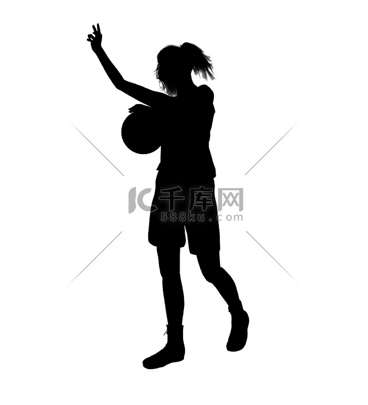 女篮球运动员插画剪影高清摄影大图 千库网
