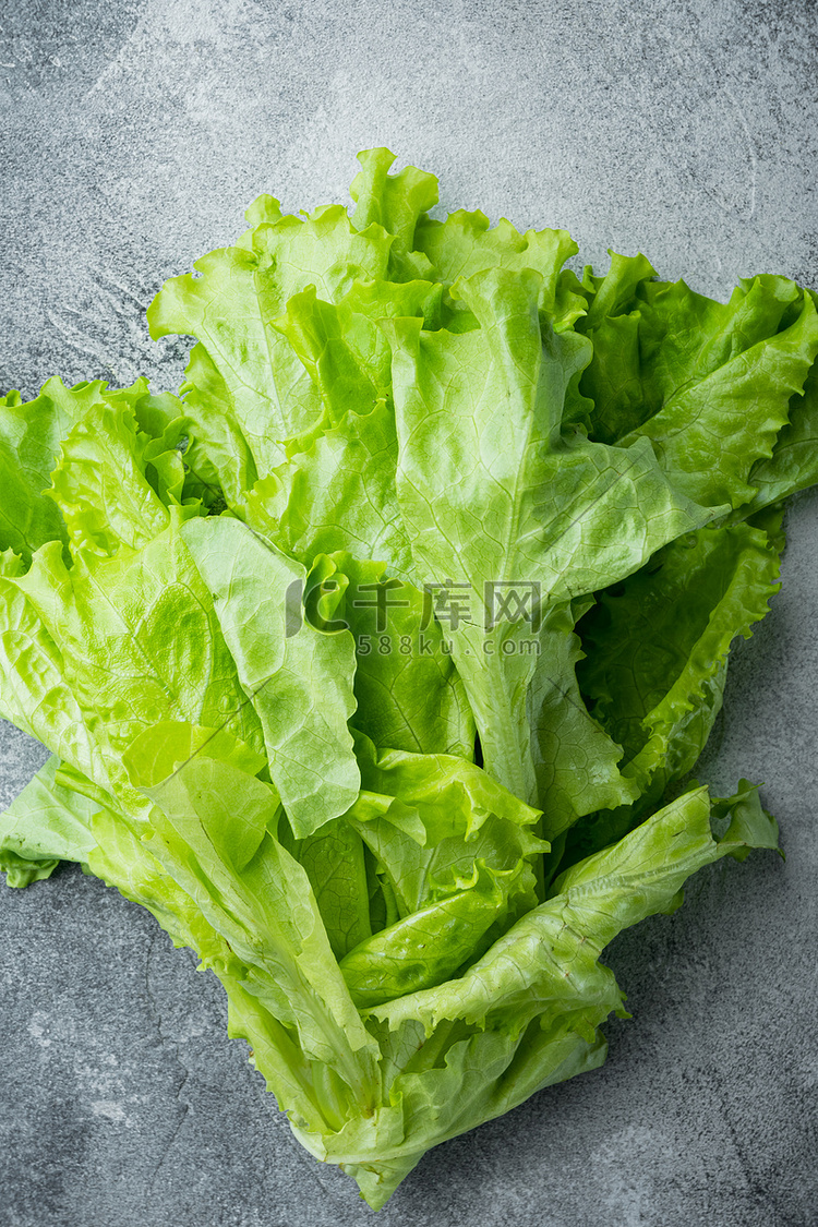 绿色沙拉生菜叶灰色背景高清摄影大图 千库网