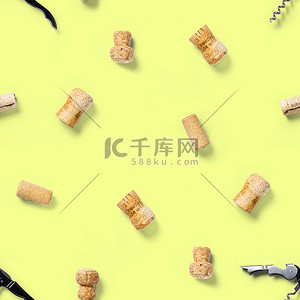 白色背光背景上的无缝图案葡萄酒瓶塞高清摄影大图 千库网