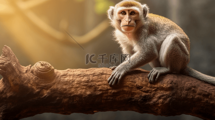 白天棕色树枝上的灰猴高清摄影大图 千库网