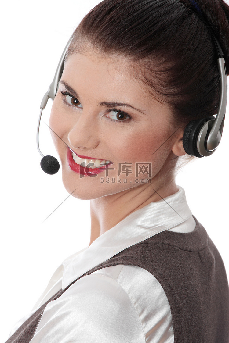 有耳机的电话中心妇女高清摄影大图 千库网