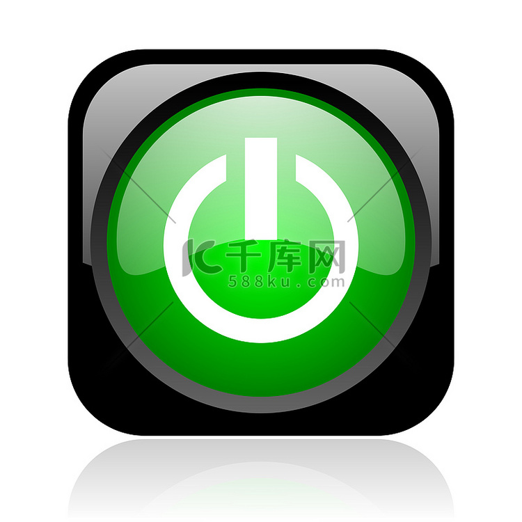电源黑色和绿色方形 web 光泽图标高清摄影大图 千库网