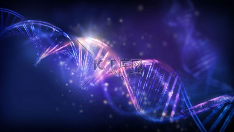 抽象 DNA 的发光双螺旋链3D 渲染高清摄影大图 千库网