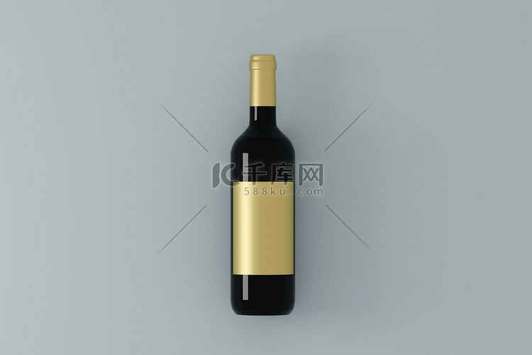 蓝色背景上带有白色标签的红酒瓶模型 高清摄影大图 千库网