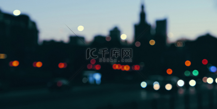 欧洲城市模糊的城市景观轮廓作为背景夜景高清摄影大图 千库网