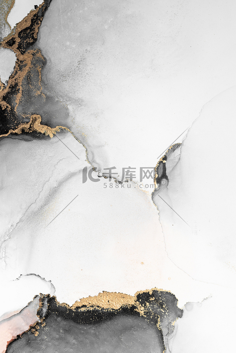 纸上大理石液体水墨艺术画的黑金抽象背景高清摄影大图 千库网