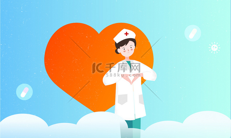 做爱心手势的女医生插画高清摄影大图 千库网
