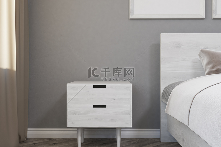 灰色简约卧室 桌子高清摄影大图 千库网