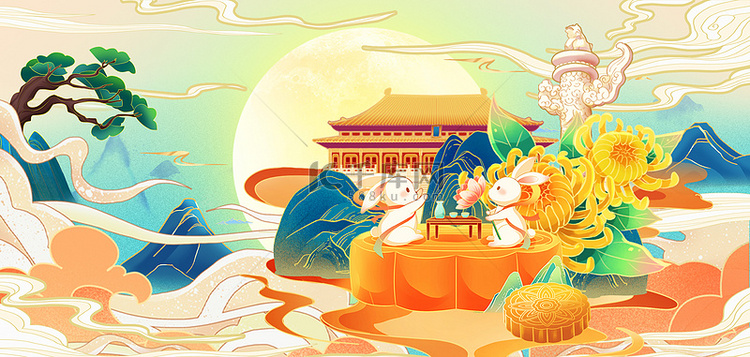 中秋国庆节天安门月饼国潮中国风背景图片免费下载 千库网