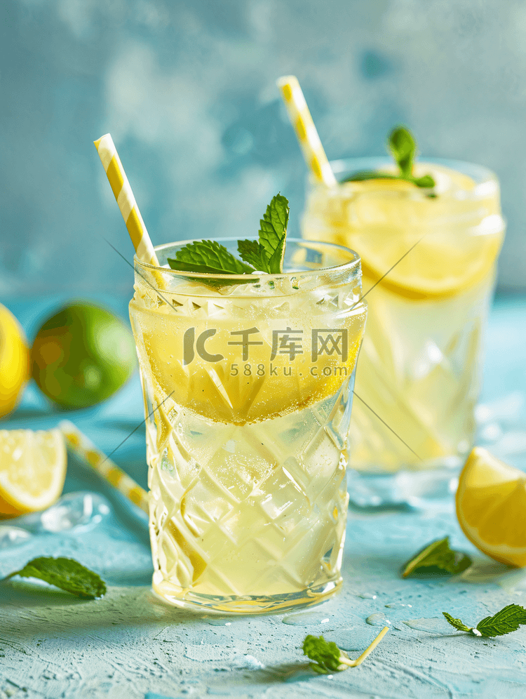 冰镇柠檬水配新鲜酸橙和果汁高清摄影大图 千库网
