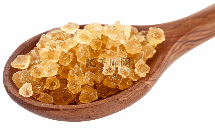 冰糖或结晶糖与木勺孤立在白色背景高清摄影大图 千库网