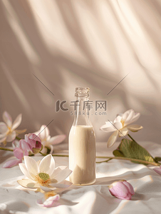 桌上的一瓶莲子奶和莲子高清摄影大图 千库网