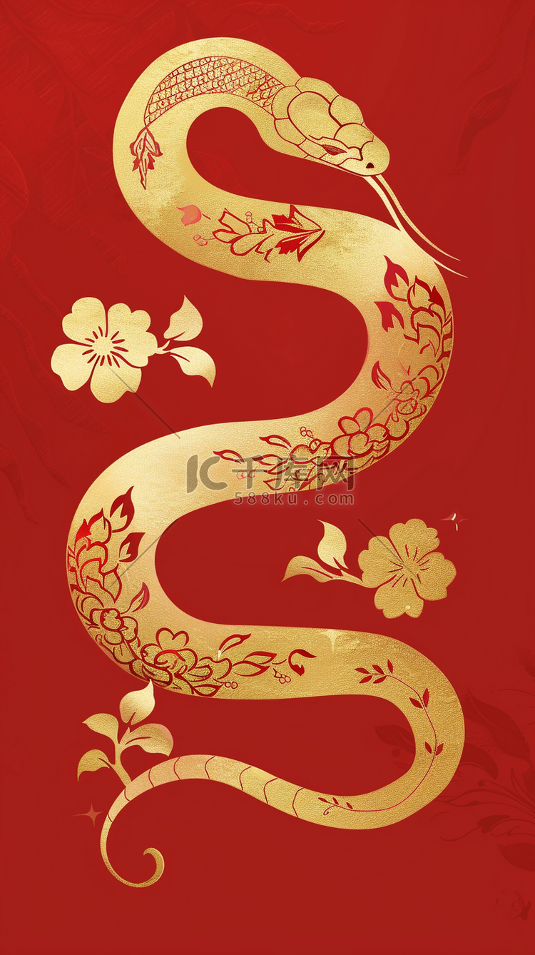 蛇年红色喜庆中式新年红金蛇花纹蛇背景图片免费下载 千库网