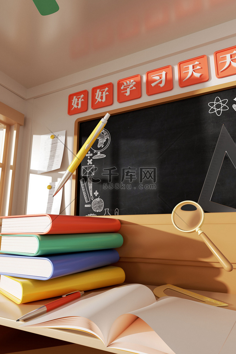 开学季3D立体校园教育场景暑假暑期培训开学背景图片免费下载 千库网