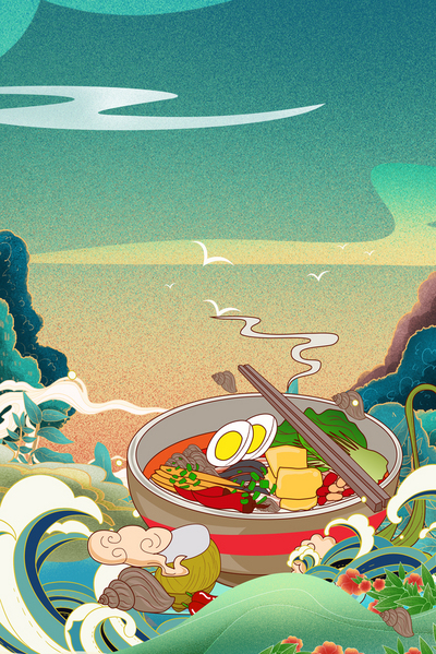 创意简约国潮美食螺蛳粉背景合成背景图片免费下载 千库网