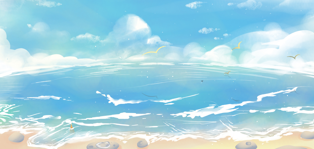 夏天海边沙滩阳光插画背景图片 夏天海边沙滩阳光插画背景素材图片 千库网