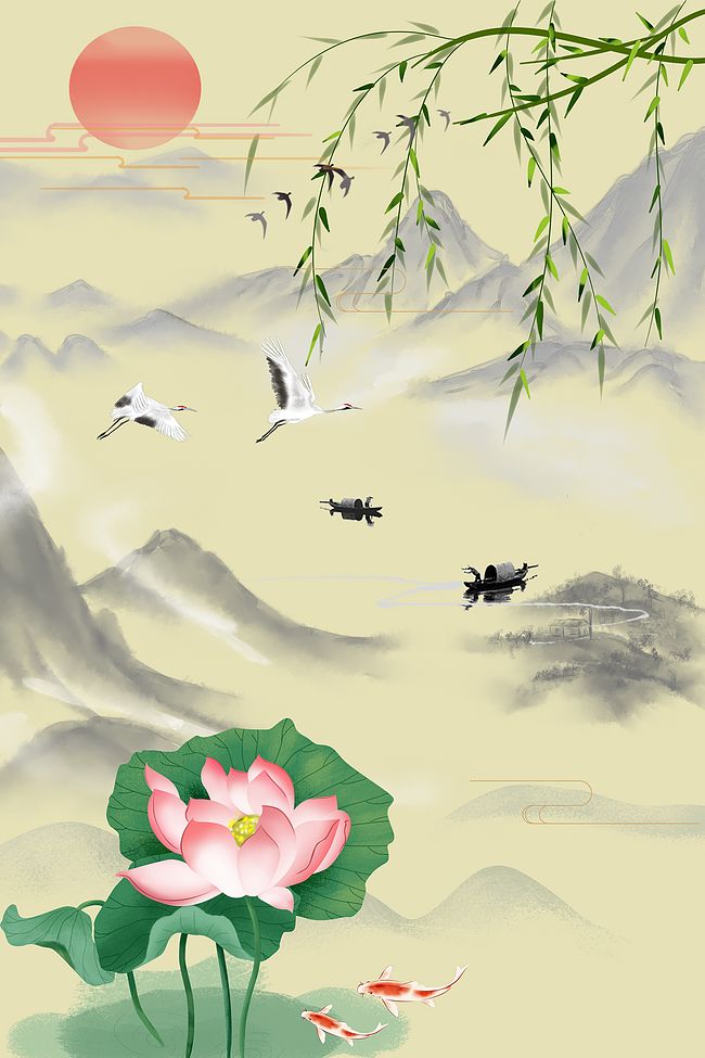 水墨荷花ps素材背景图片 水墨荷花ps素材背景素材图片 千库网