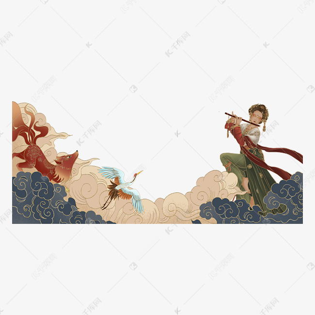 中国风古风国潮风描金祥云神女飞天神兽素材图片免费下载 千库网