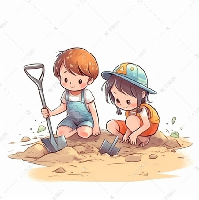 小朋友夏日海边玩泥沙素材图片免费下载 千库网