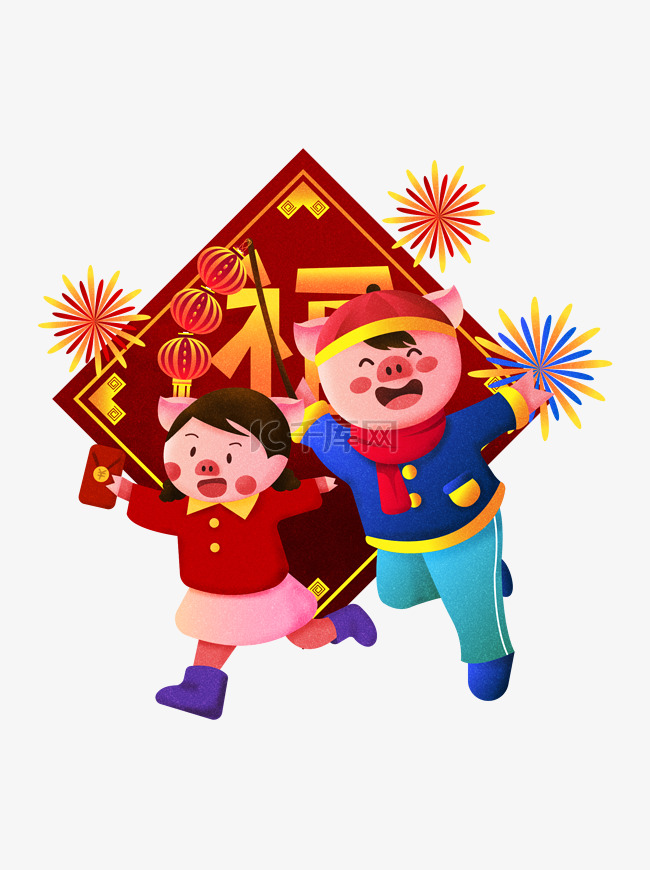 2019猪年过年可爱猪猪形象清新元素素材图片免费下载 千库网