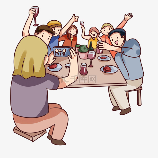 元旦手绘卡通朋友聚会场景素材图片免费下载 千库网