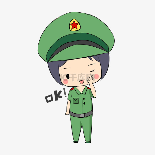 党建表情OK女军人插画素材图片免费下载 千库网